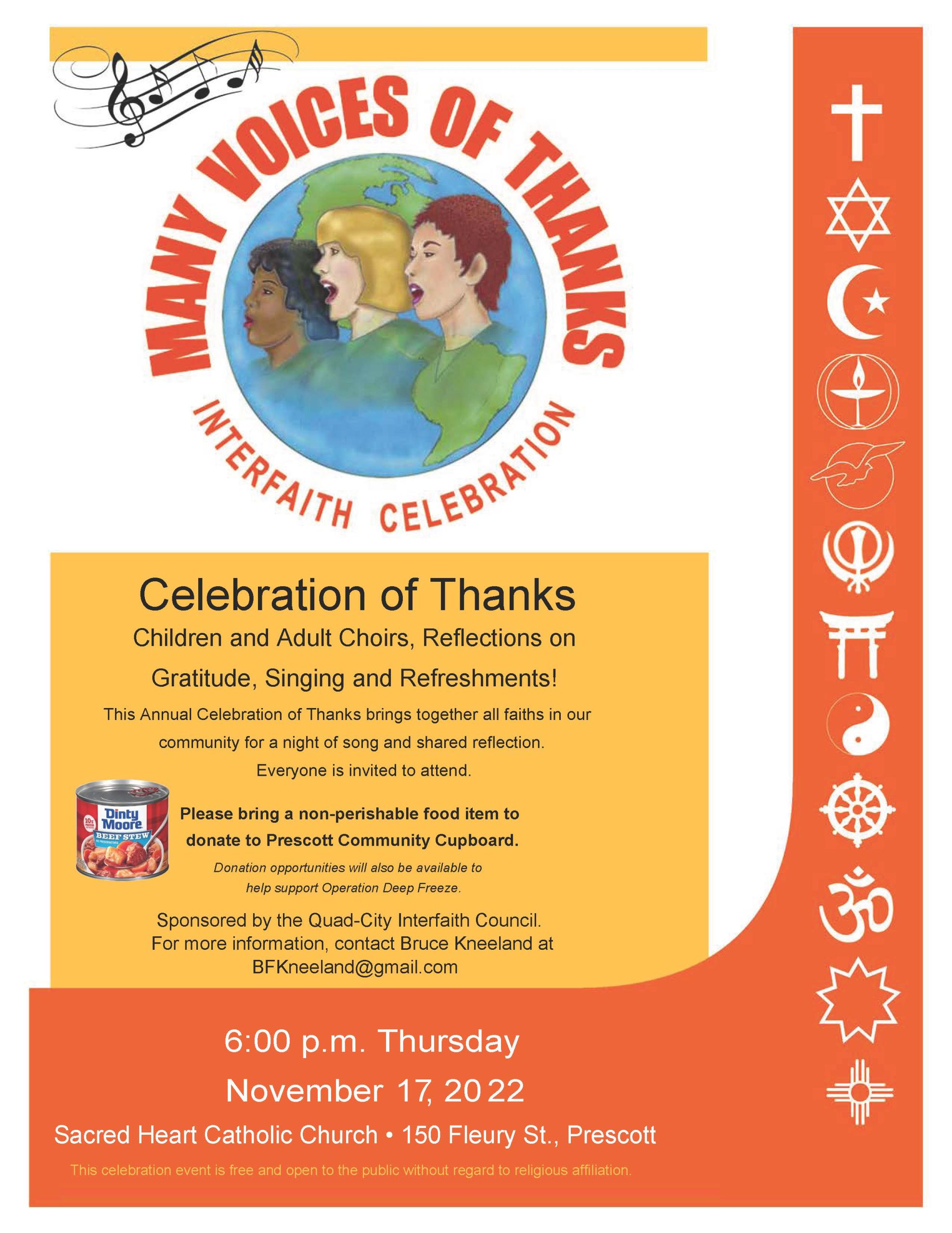 Celebration Of Thanks To Be Held Again - Quad City Interfaith Council ...